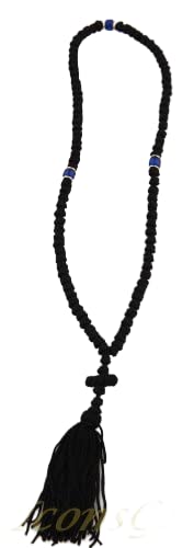 Handmade Christian Orthodox Greek Komboskoini, prayer Rope 100 knots Pendant Black