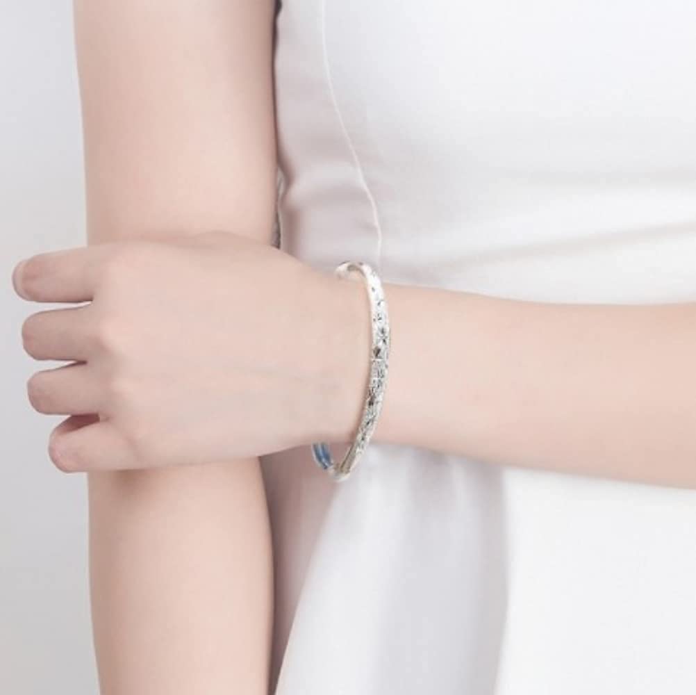 Hemlock 5 PCs Bangle Bracelet, Women 925 Sterling Silver Bracelet Bohemia Jewelry (1 pc Silver-2)