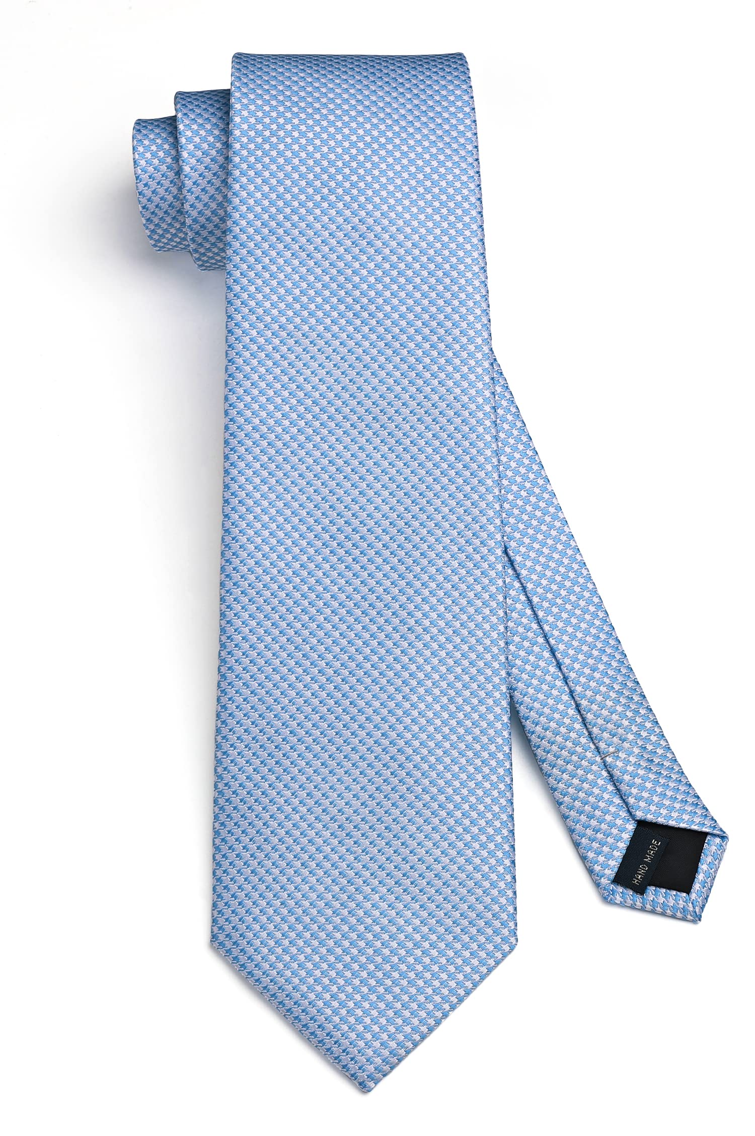 HISDERN Light Blue Tie Houndstooth Ties for Men Wedding Silk Tie Pocket Square Set Mens Designer Party Neckties Handkerchief Formal Business Necktie