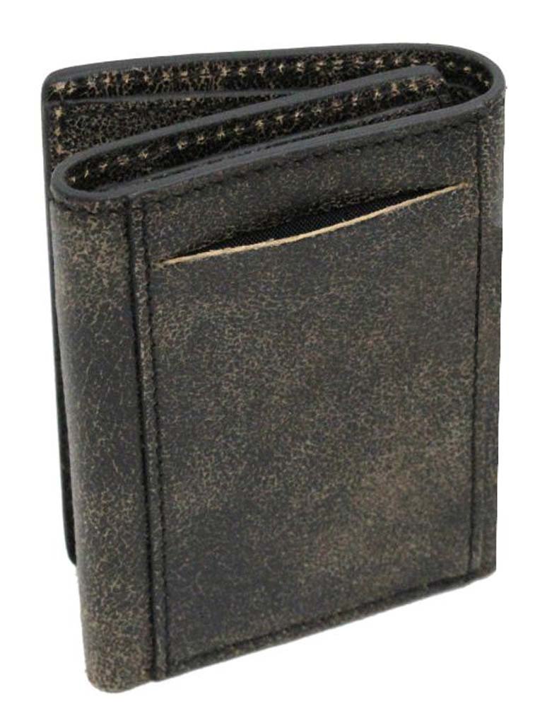 Harley-Davidson Men's Burnished Tri-Fold Skull Wallet Leather BM2647L-TanBlk