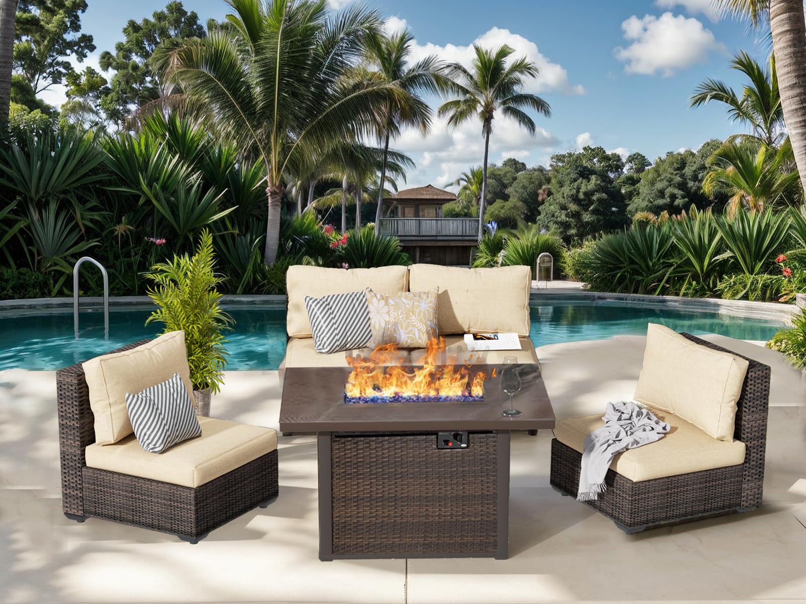 Grezone Patio Furniture Sets 6 Pieces Patio Sectional Outdoor Furniture Patio Sofa Chairs Set All Weather PE Rattan Wicker Couch Conversation Set with Thickened Cushions & Coffee Table