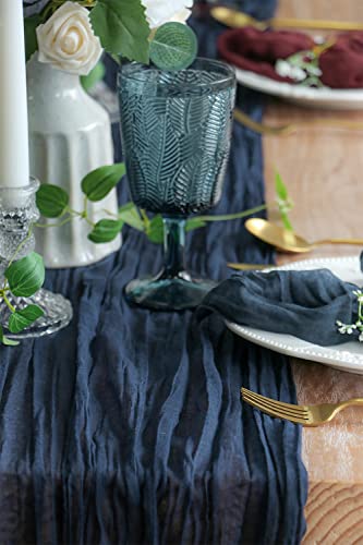 Uwilowe 5 PCS 13Ft Navy Blue Table Runner, Boho Gauze Cheese Cloth Table Runner Rustic Sheer Runner 160inch Long for Wedding Bridal Baby Shower Birthday Party Cake Table Decorations