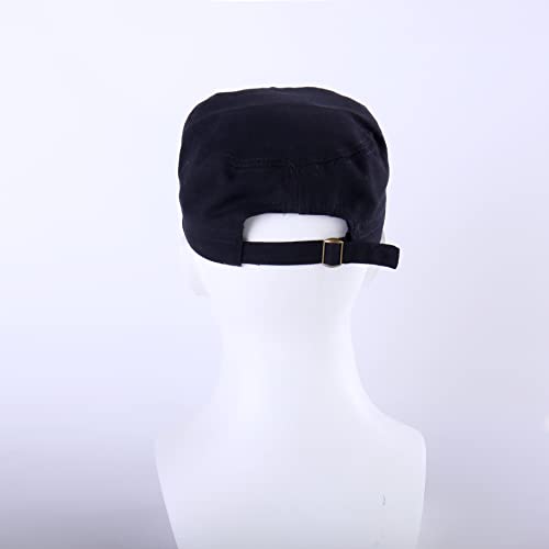 LANGZHEN Unisex Adjustable Cotton Army Cap Classic Cadet Hat Military Flat Top Baseball Cap for Outdoor Sports and Activities(Black)