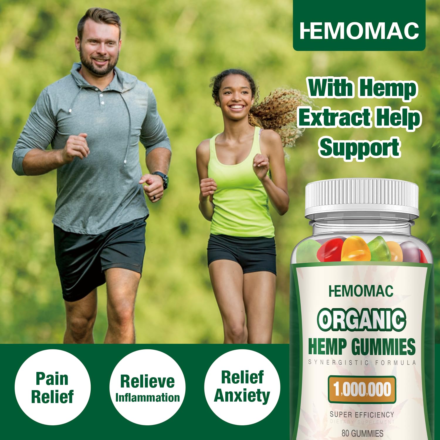 HEMOMAC 2 Packs Natural Hemp Gummies High Potency Pure Hemp Oil Advanced - Extra Strength Organic Hemp Grown in USA, Vegan, Non-GMO, Edibles for Adults