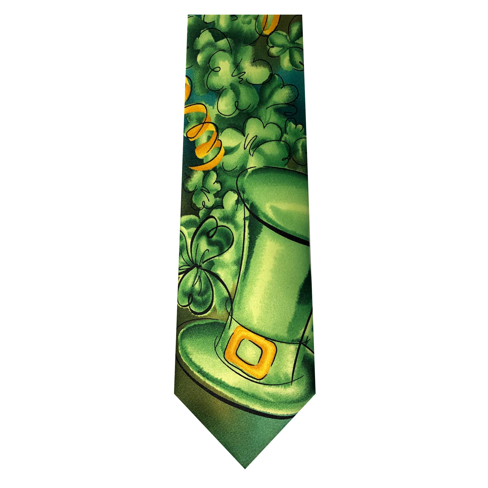 Jerry Garcia Men's St. Patrick's Day Green Shamrocks Irish Cap Leprechaun Hat Malachite Valley Artwork Regular Neck Tie, Regular - 58 inch