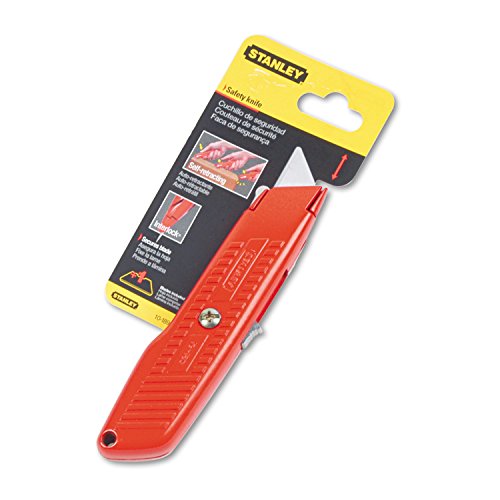 Stanley 10189C Interlock Safety Utility Knife w/Self-Retracting Round Point Blade, Red Orange