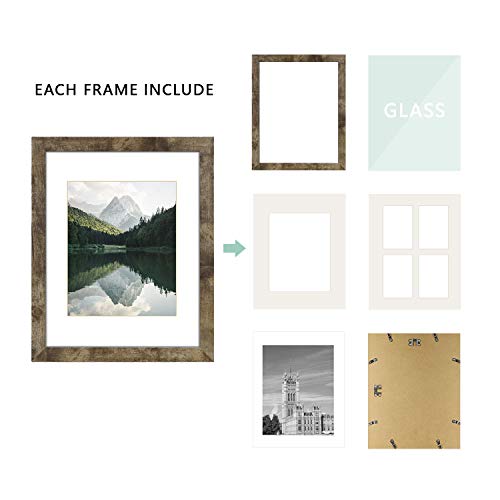 Hap Tim 11x14 Picture Frame Set of 2,Each Carbonized Black Wood Pattern Frame with 2 Mats,Display 8x10 or Four 4x6 Photos with Mat,11x14 Picture Without Mat for Wall Display