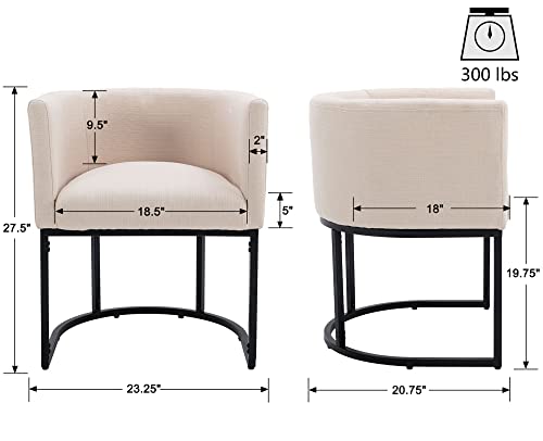 VESCASA Linen Upholstered Dining Chairs with Barrel Back, Mid Century Modern Padded Restaurant Chairs with Black Metal Frame for Kitchen, Dining Room, Set of 6, Cream