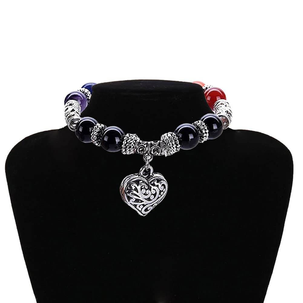 Hithop 10MM 7 Chakra Religion Healing Balance Stone Beaded Bracelet Yoga Reiki Charm Heart Bracelets