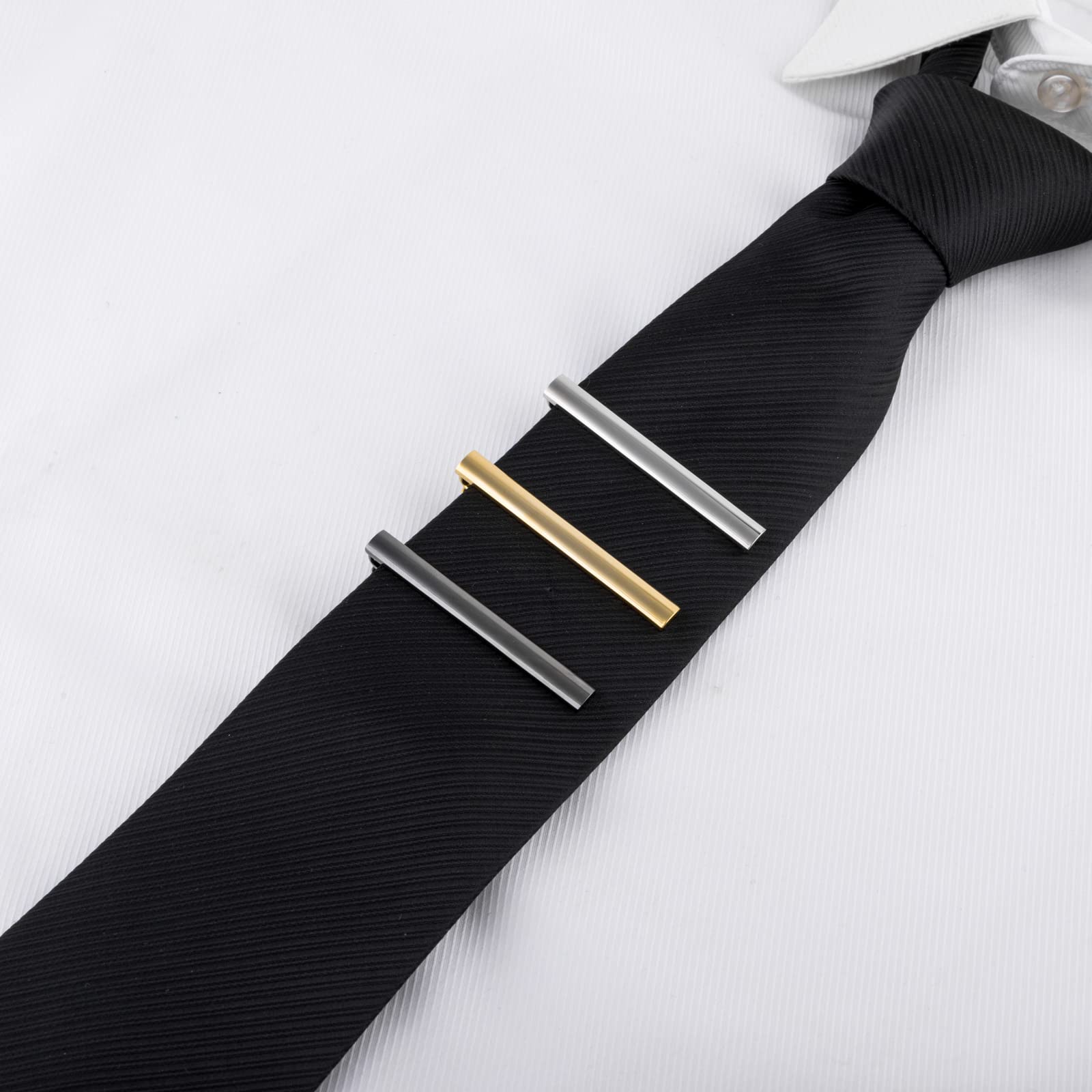 GWD Mens Tie Bar Clip 2.1 Inch, Silver-tone, Black, Gray (H style)