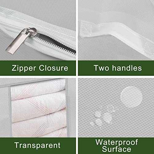 ZenTiky 3 Packs Large Clothes Storage Bag, Double Zipper Clothes Organizer with Clear Window for Store Quilt, Blanket, Pillow, Bed Sheet, Jacket (XL + L + M)
