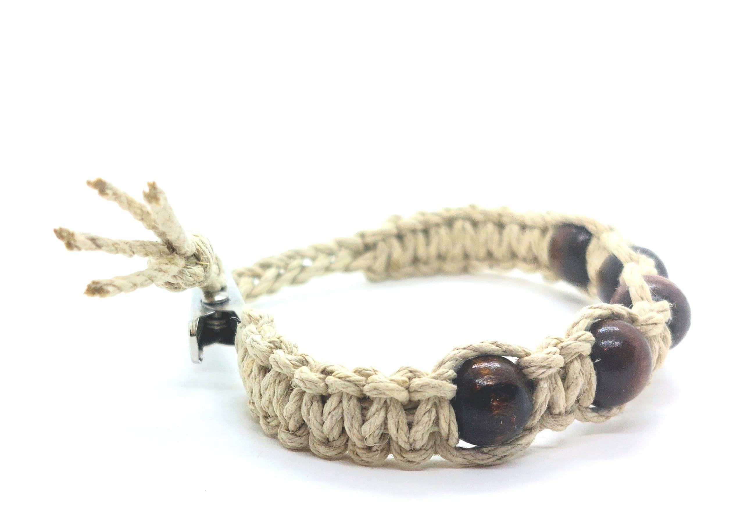 Hempnotic Jewelry Brown Wood Beaded Adjustable Alligator Clip Hemp Bracelet - Handmade