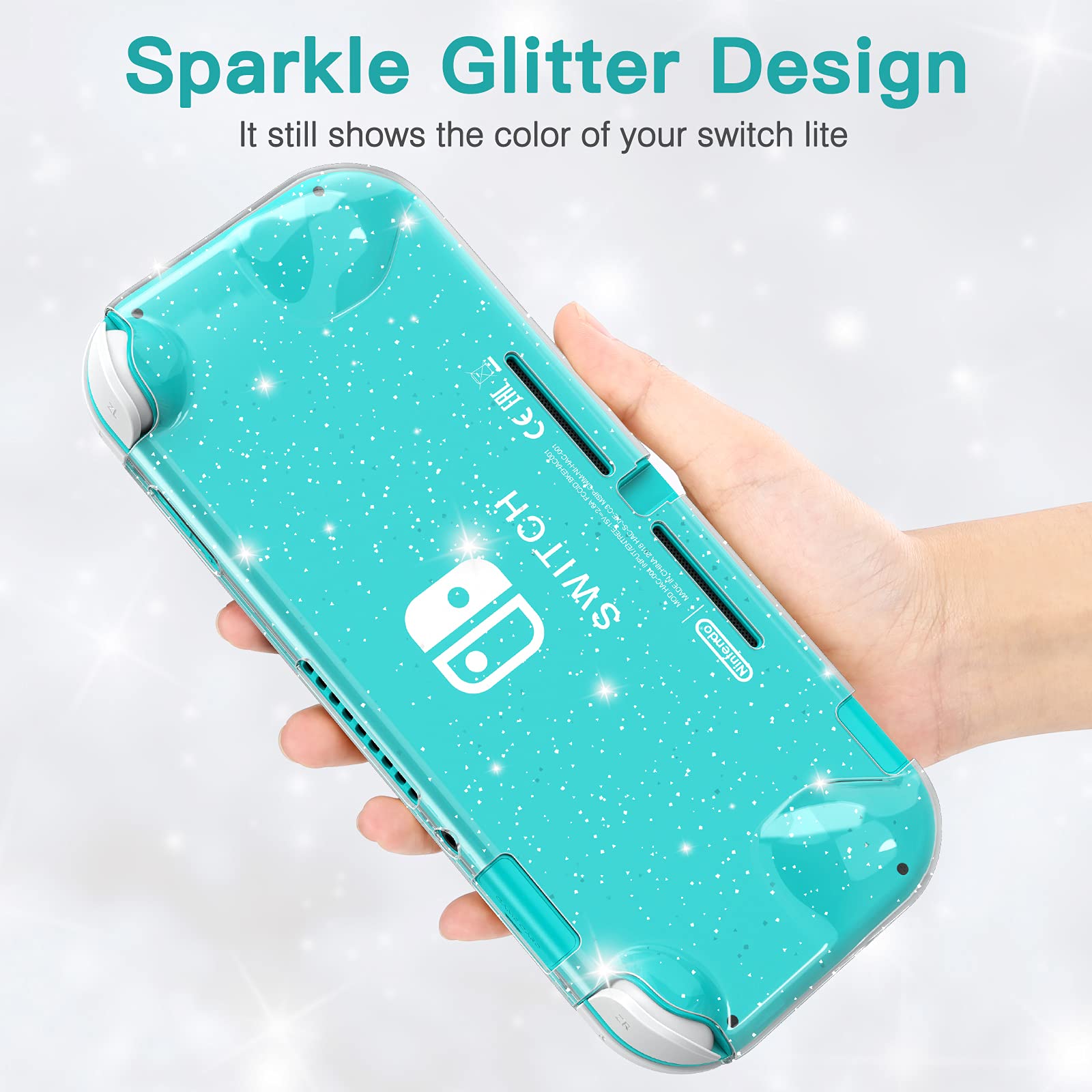 HEYSTOP Case Compatible with Nintendo Switch Lite, with Tempered Glass Screen Protector and 4 Thumb Grip, Front and Back, All-Round Protective case (Clear)