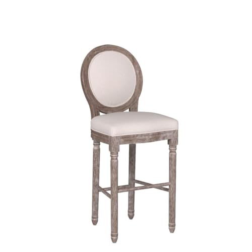 HOMCOM Solid Wood Bar Stools Set of 2, French Country Barstools, Bar Height Chairs with Upholstered Seating and Footrest, 29.5" Seat Height, Beige
