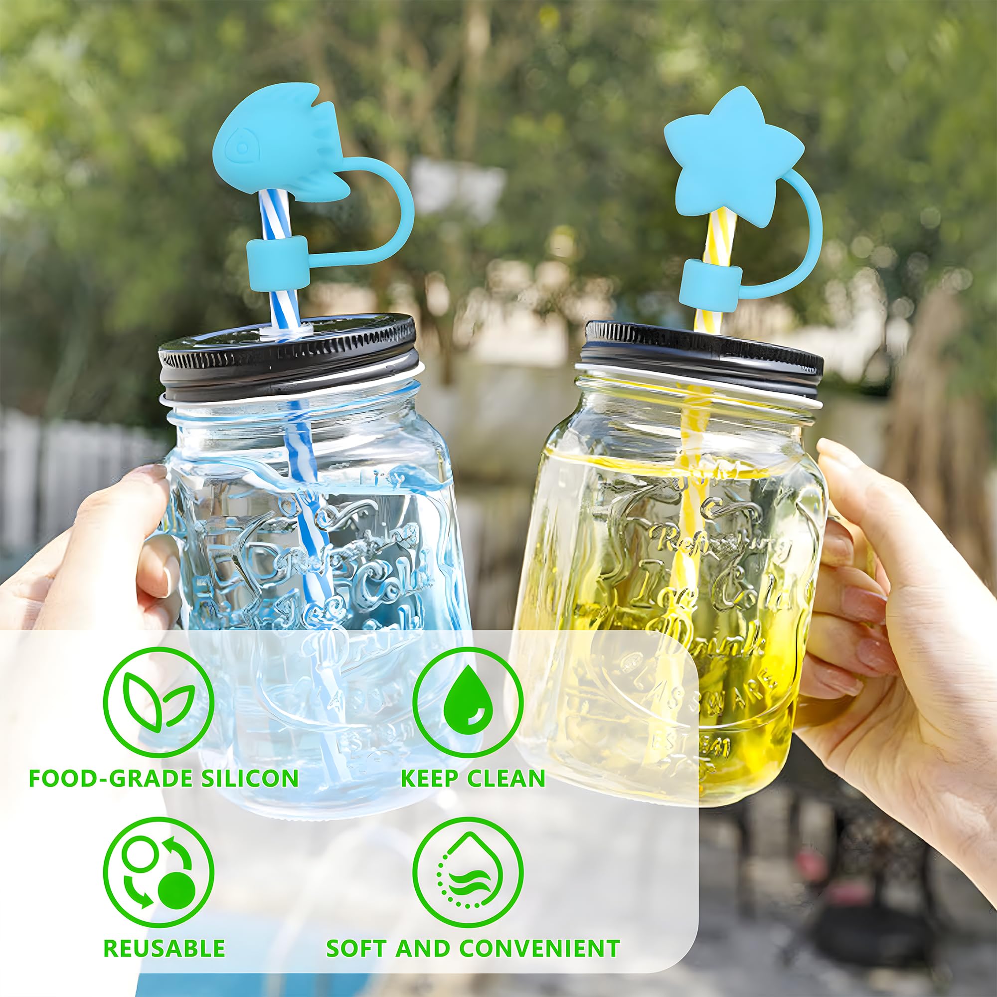 Oecoel 10Pcs 0.4in Straw Covers for Stanley Cup, Silicone Straw Toppers Cute Straw Cover Cap Compatible with Stanley 30&40 Oz Tumbler with Handle (Cloud/Star/Strawberry/Rainbow)
