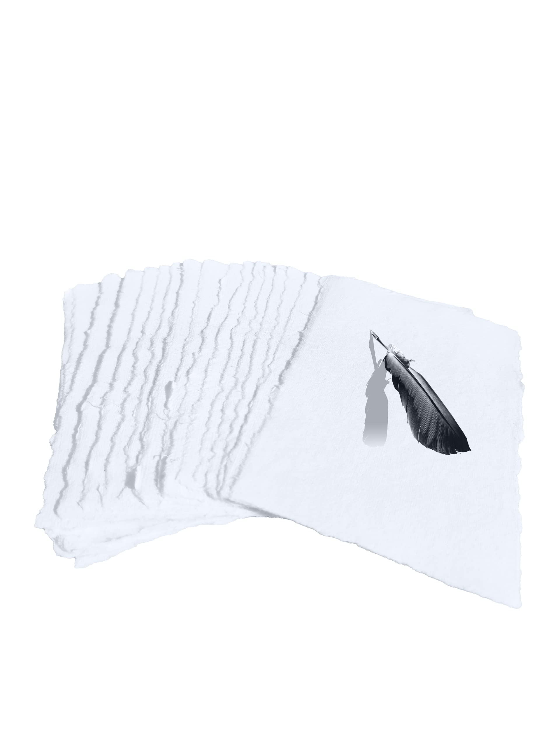 Handmade White Deckle Edge Blank Paper - 5x7 Inch Package of 50 - Mixed Media Loose Leaf Paper for Postcards, Invitations, Crafts and Announcements - Thick 150 GSM
