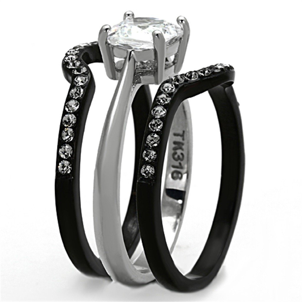 His & Hers 4 PCS Black IP Stainless Steel CZ Wedding Ring Set/Mens Matching Band-SIZE W5M11