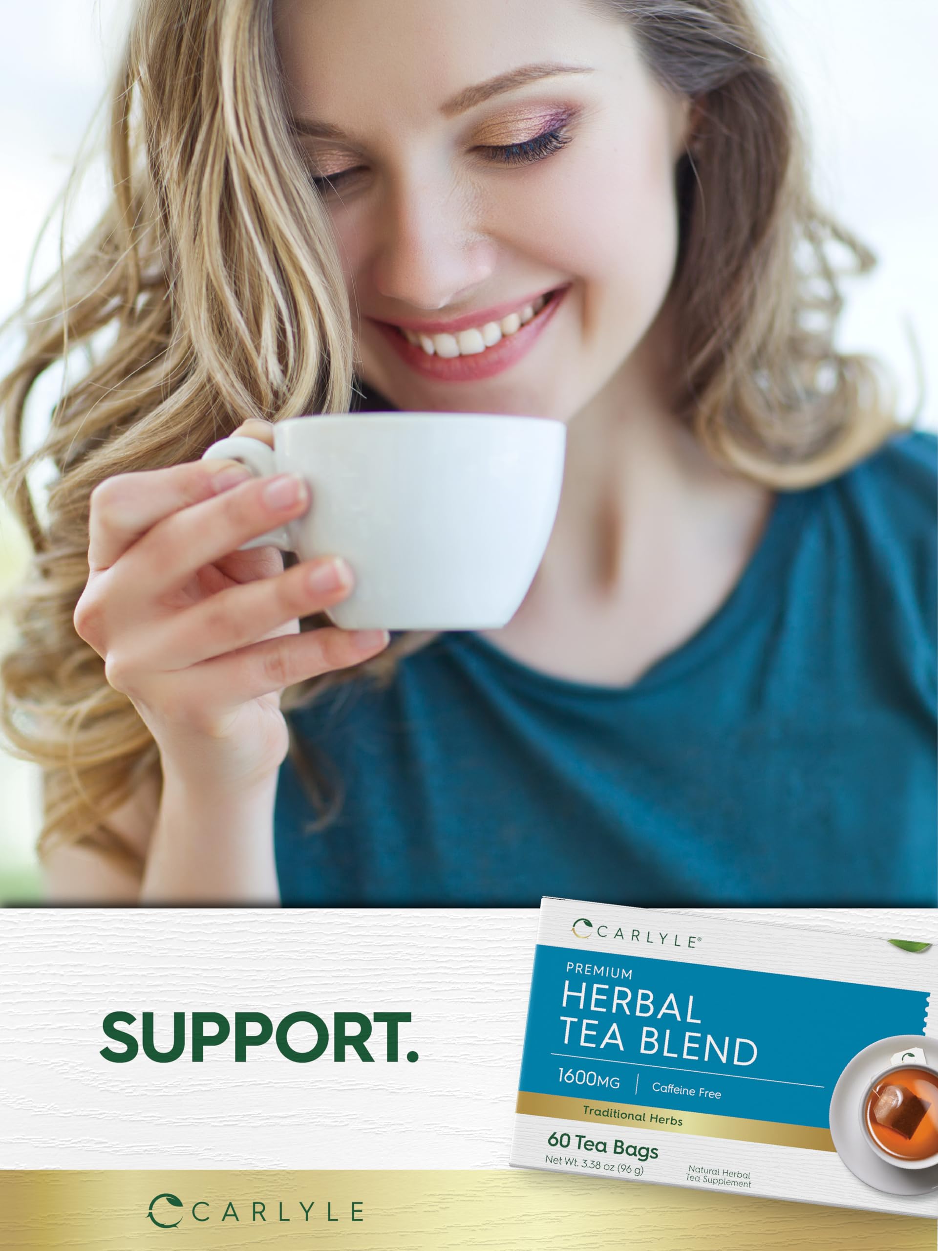 Herbal Tea Blend | 60 Tea Bags | Caffeine Free Herbal Tea Supplement | Vegetarian, Non-GMO & Gluten Free | by Carlyle