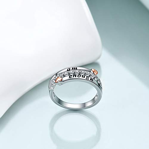 HUKKUN I am Enough Ring Sterling Silver Heart Adjustable Ring Inspirational Band Jewelry Gifts for Women (9)