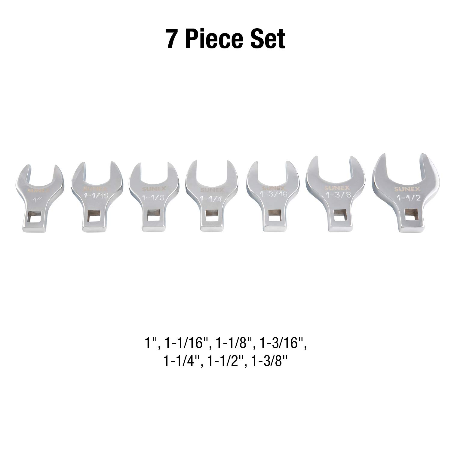 Sunex 9720A 1/2-Inch Drive Jumbo SAE Crowfoot Wrench Set, 1-Inch - 1-3/8-Inch, Fully Polished, 7-Piece (Includes Storage Rail)