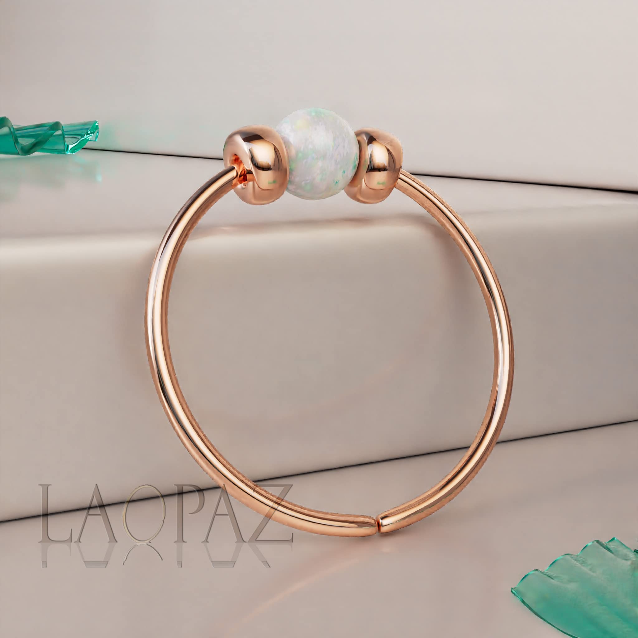 LAOPAZ White Opal Nose Ring 14k Rose Gold Piercing Hoop - 24 Gauge Nose Jewelry For Women Men - Handmade Nose Rings…