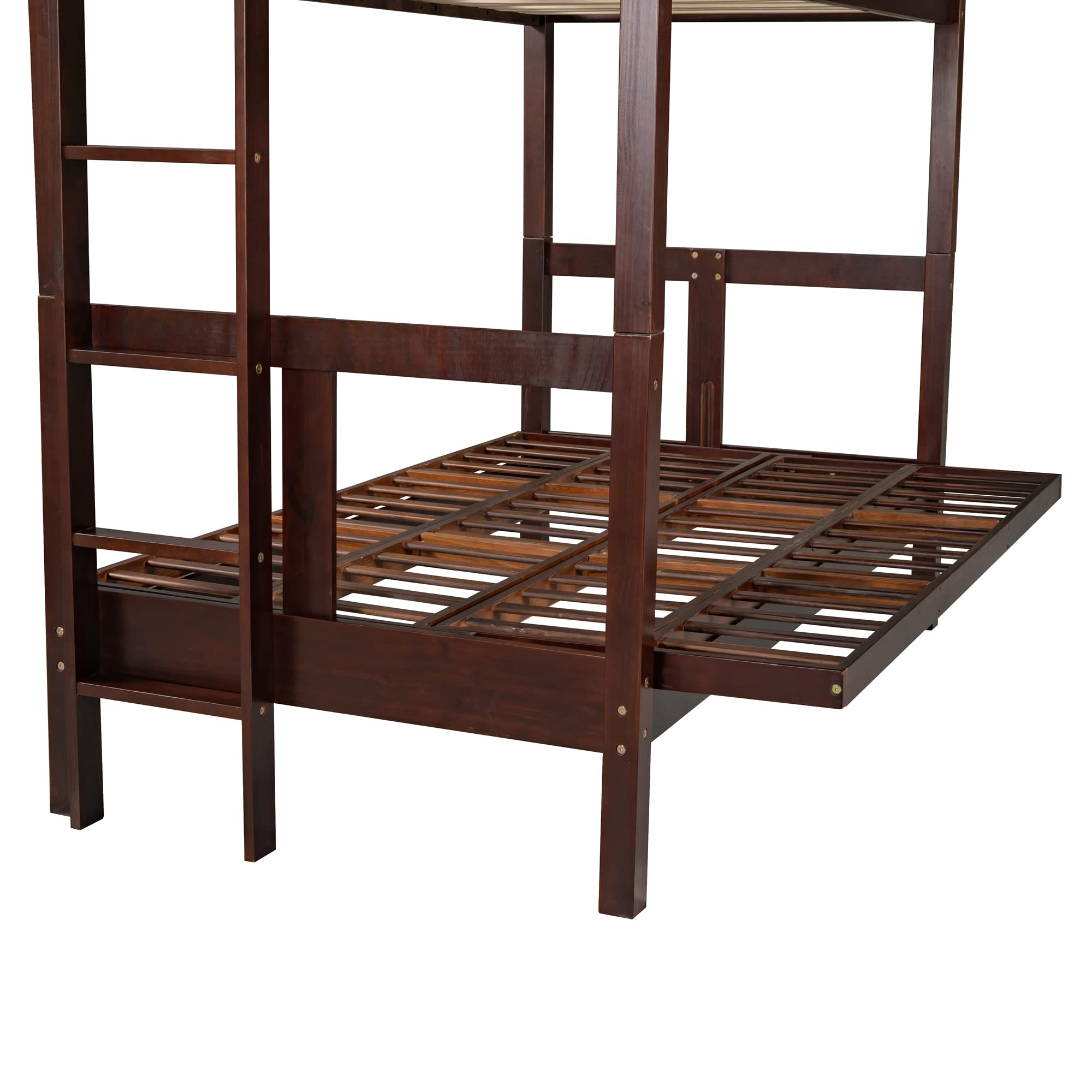 Harper & Bright Designs Twin Over Futon Bunk Bed,Wood Futon Bunk Bed Frame,Twin Over Full Bunk Bed with Couch,Detachable Bunk Bed Futon for Kids,Teens,Espresso
