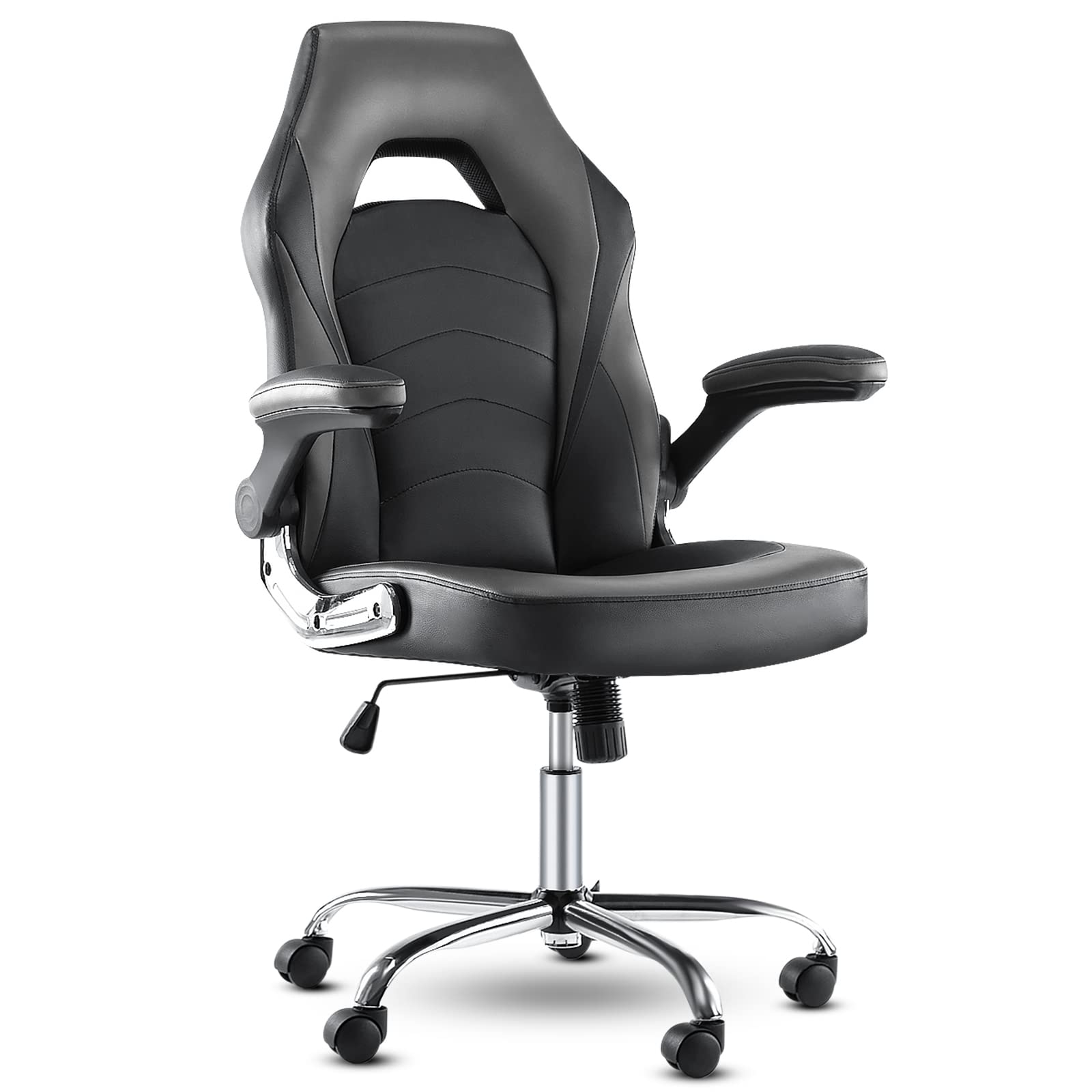 Office Gaming Chair - Ergonomic Computer Desk Chairs with Flip-up Armrest, Executive Swivel Chair, PU Leather, Thick Padding