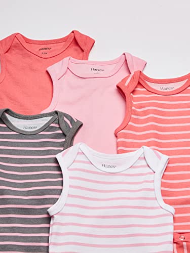 Hanes Baby Bodysuits, Ultimate Flexy Sleeveless for Boys & Girls, 5-Pack, Pink Stripe, 6-12 Months