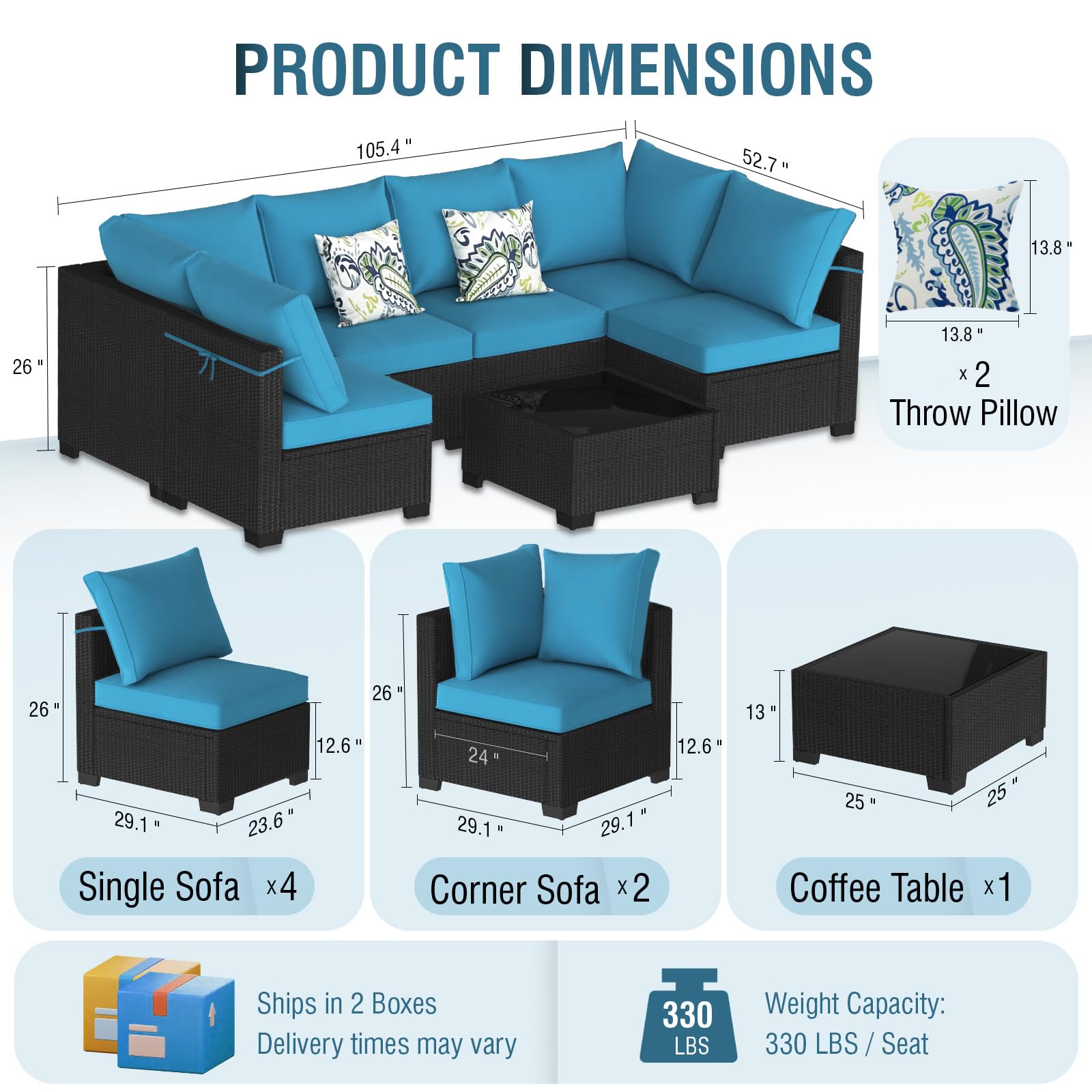TINKLE WELL 8-Piece Patio Furniture Set with 28" Propane Gas Fire Pit Table – Outdoor Sectional Wicker Sofa Set with Coffee Table for Backyard, Balcony, Garden, and Poolside