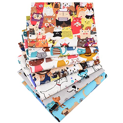 Hanjunzhao Cute Animals Cat Dog Fat Quarters Fabric Bundles 18 x 22 inch for Quilting Sewing Crafting