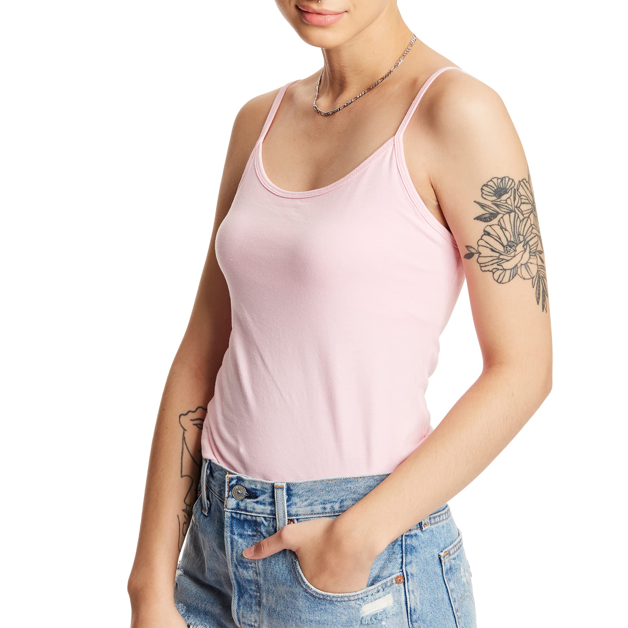 Hanes Women's Stretch Cotton Cami with Built-in Shelf Bra Paleo Pink