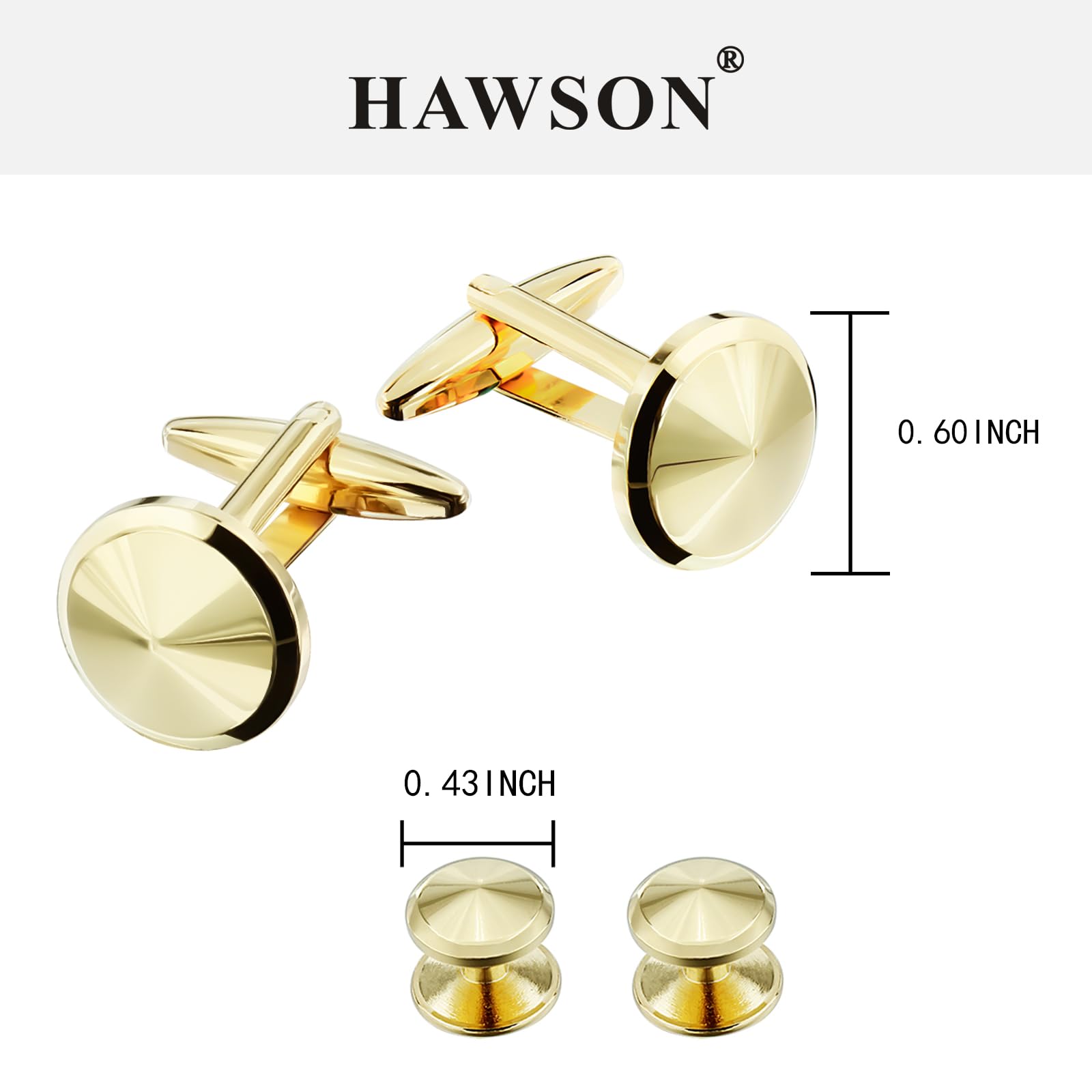 HAWSON Cuff links Mens and Studs Tuxedo Set Gold Color with Platinum Finish Two Cufflinks for mens with Six Shirt Studs Wrapped in Stylish Velvet Gift Bag