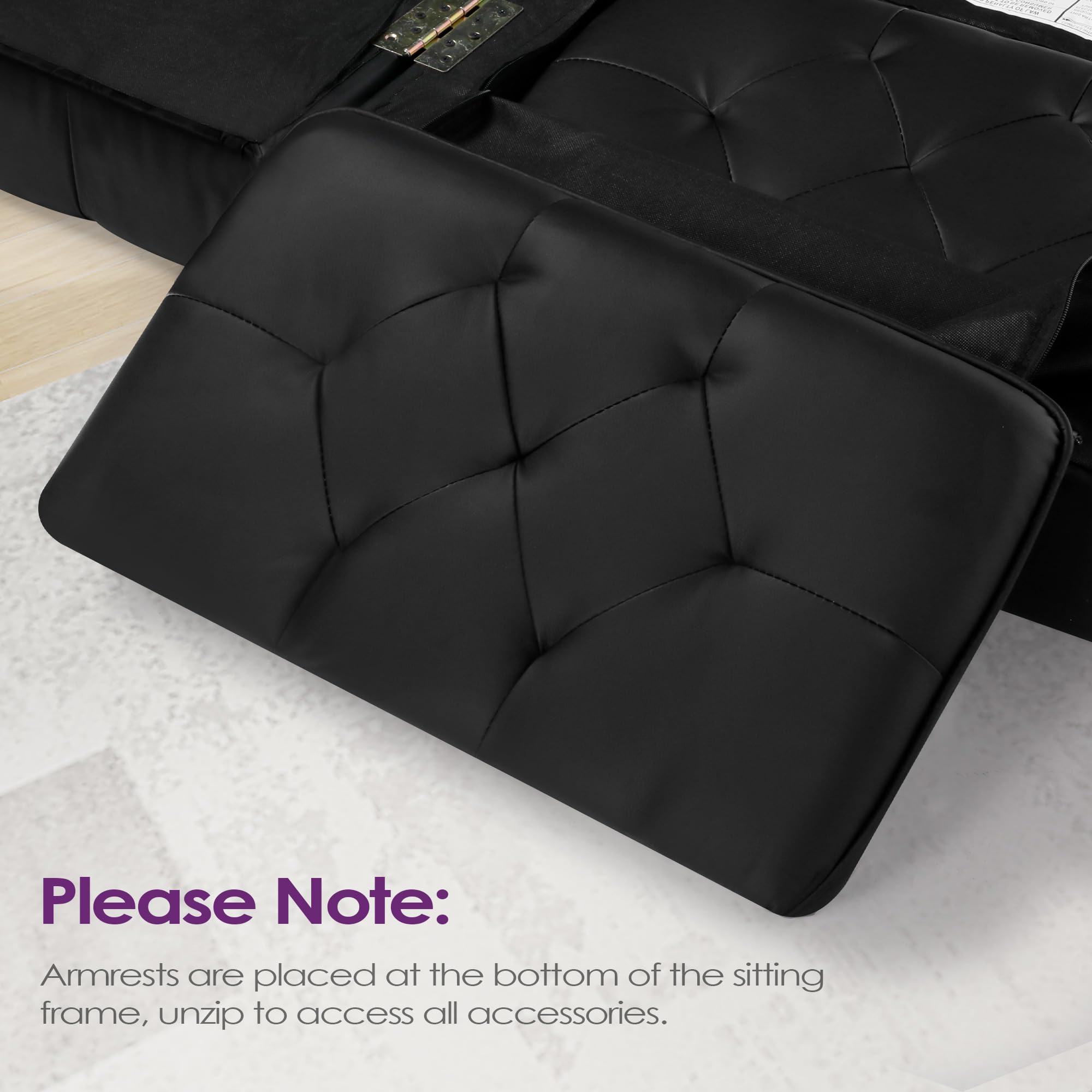 TYBOATLE 65“ Sofa Bed w/ 2 USB,Convertible Futon Tufted Small Adjustable Folding Couch Loveseat, Modern Mid Century Faux Leather Sleeper Sofa for Living Room,Bedroom,Apartment,Office (Black) (Black)