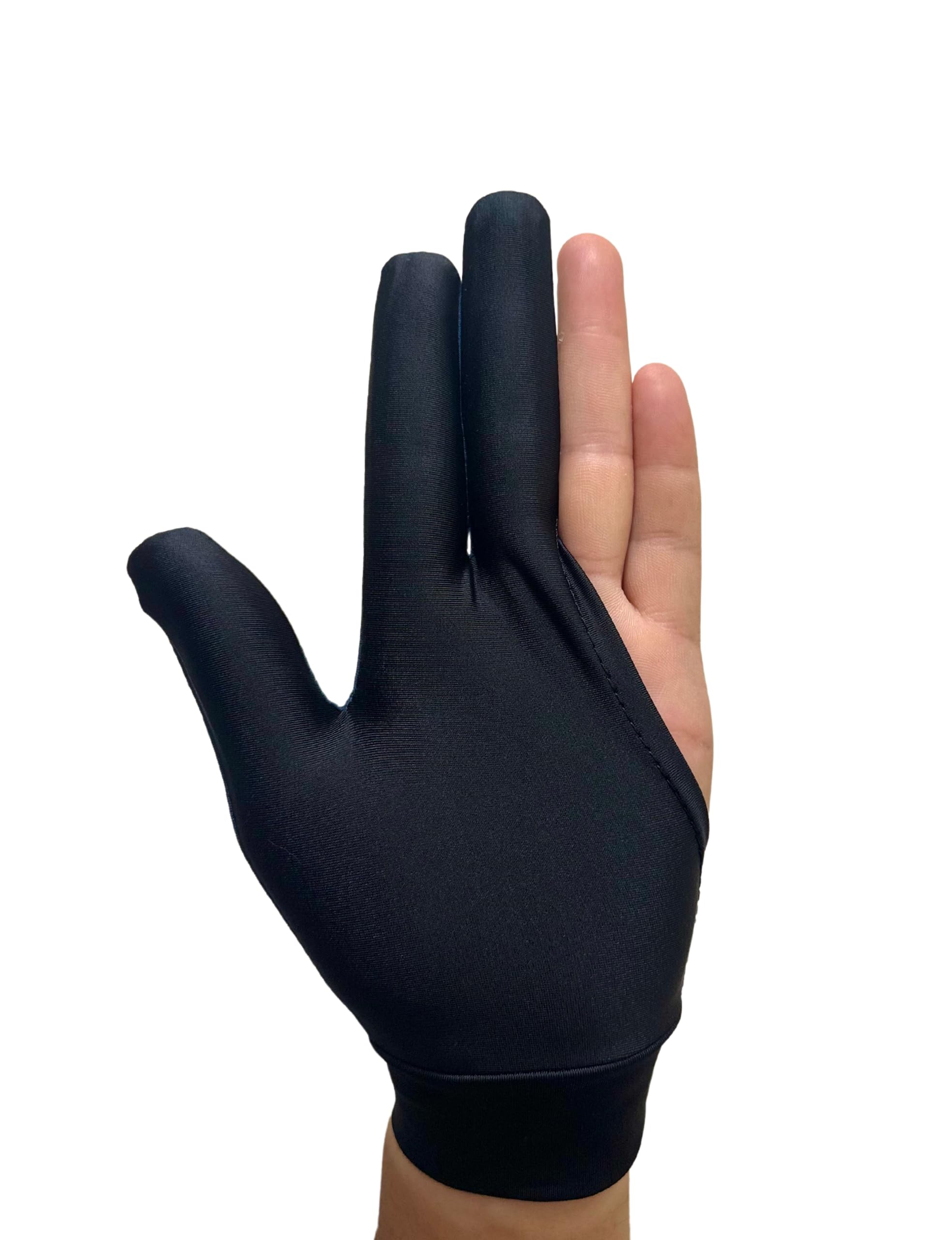 Guantes Pool Billiard Glove, Three Fingers, Quick Dry, Snooker Cue Sport for Left Hand (Black)
