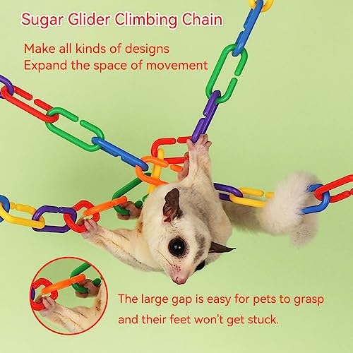 Sugar Glider Toys, Hanging Sugar Glider Cage Accessories Pet Swing Toy, 250 PCS Plastic C Clips Hook Chain Links Toy Rope Perch