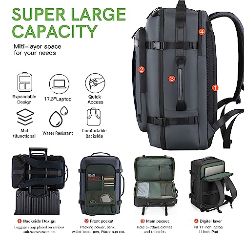 VGOAL Carry on Backpack,Flight Approved 35L Expandable Travel Backpacks Weekender Overnight Luggage Bag Daypack Business Extra Large Backpack Fits up to 17.3" Laptop for Men & Women