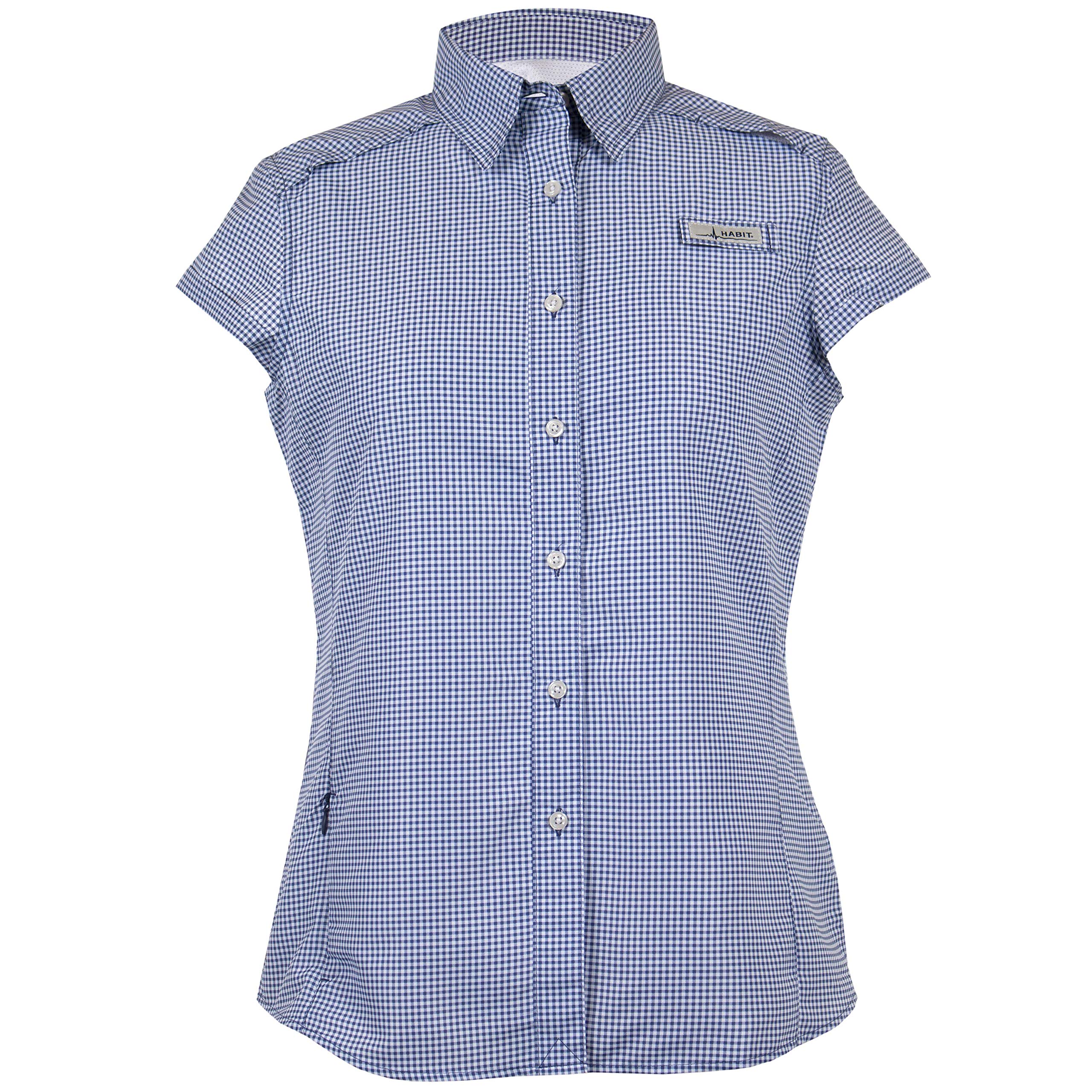 HABIT Women's Schooner Cove Short Sleeve River Guide Fishing Shirt, Patriot Blue Seafarer Check, X-Large