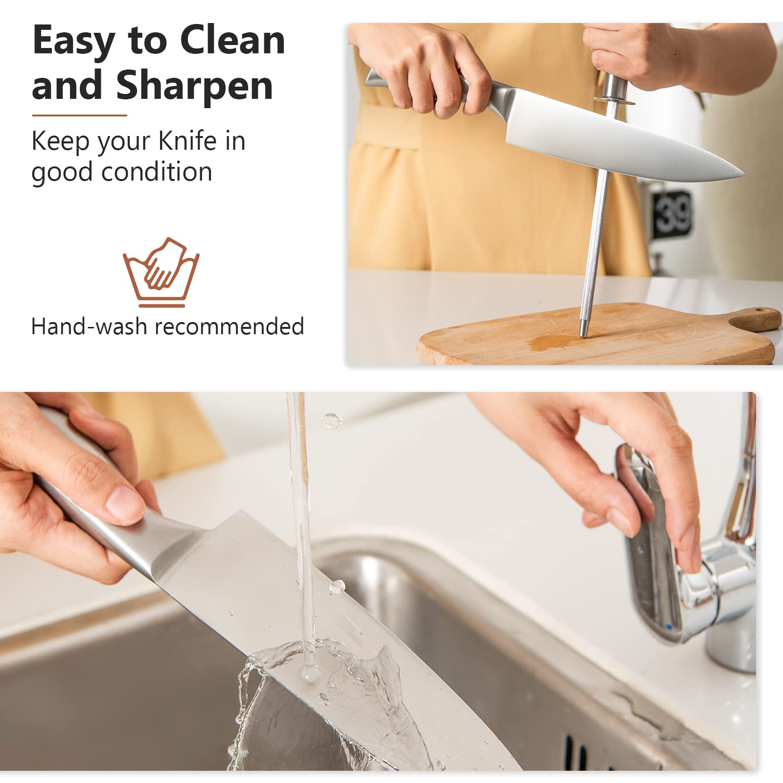 PETSITE Kitchen Knife Set, 14 Pcs Stainless Steel Kitchen Knife Block Sets with Sharpener, Boxed, for Home, Restaurant