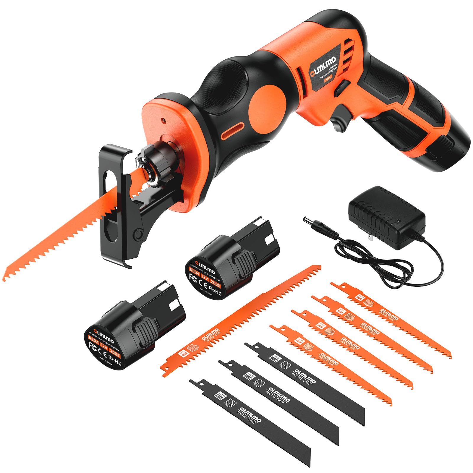 Reciprocating Saw Cordless, 12V Power Reciprocating Saw with 2 * 2000 mAh Battery, 3000SPM 13mm Reciprocating Stroke, 8 Tool-Free Saw Blade Change Reciprocating Saw for Wood Metal PVC DIY Cutting