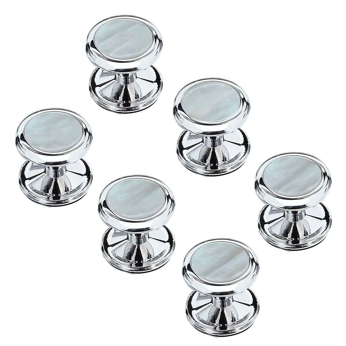 HAWSON Mother of Pearl Man Tuxedo Shirt Studs and Cufflinks Set for Wedding Business (Silver or Gold Tone)