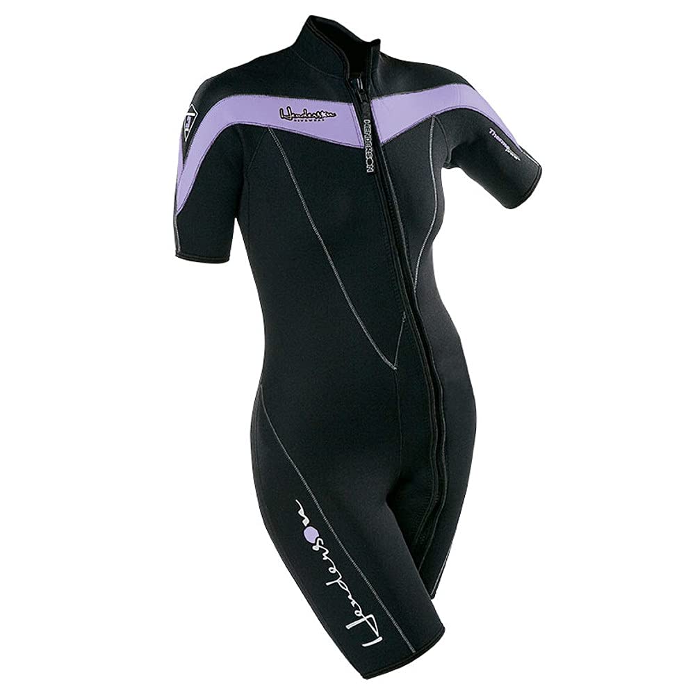 Henderson Women's Thermoprene 3mm Front Zip Shorty Springsuit, Black/Lavender, 18