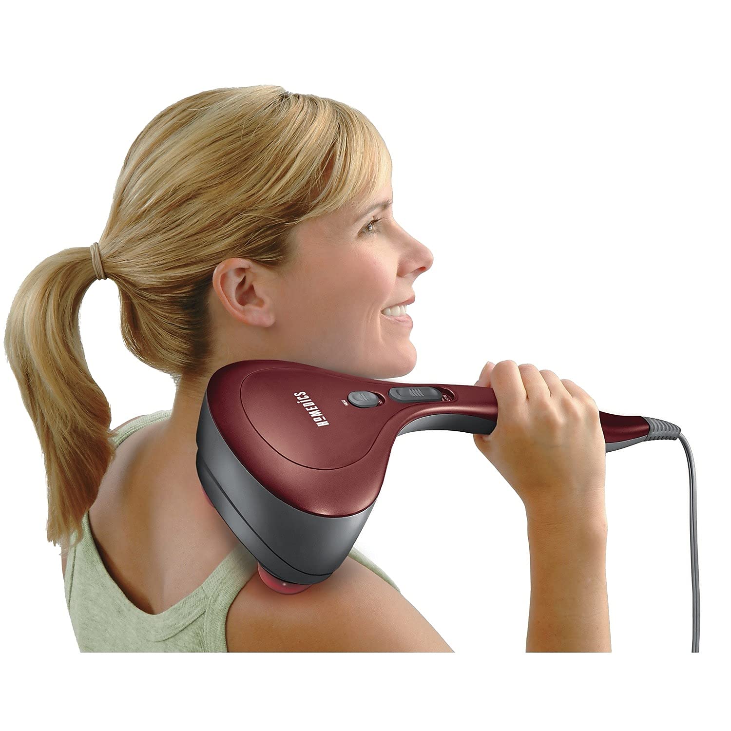 Homedics Compact Neck, Body and Back Massager, Portable Heated Handlheld Percussion Massager with Duel Privoting Heads and Interchangable Nodes for Full Body Tension Release
