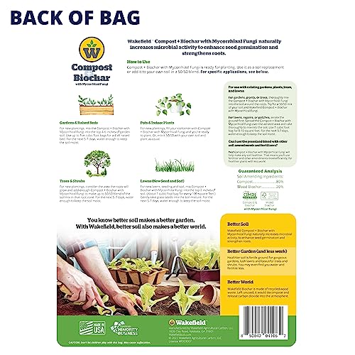 Wakefield Compost + Biochar with Mycorrhizal Fungi β Premium Aged Organic Compost with Mycorrhizal Fungi, Blended with 100% Biochar β 1 cu/ft