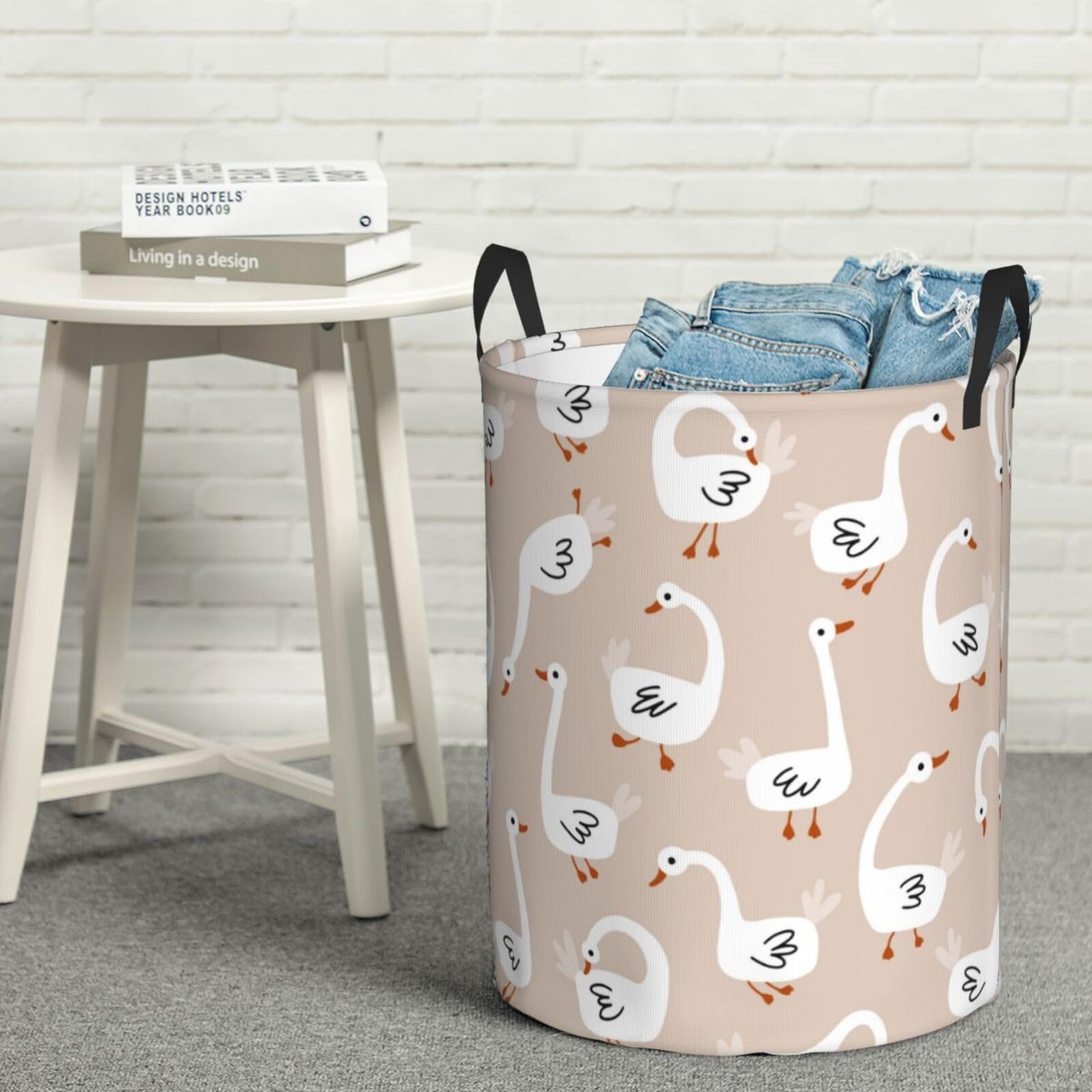 Pevtufa White Goose Foldable Laundry Basket Organizer,Fabric Clothes Toy Storage Basket Nursery Hamper Storage Bin For Household Bedroom, Bathroom, College Dorm-Small