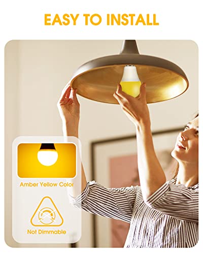 Yellow LED Bug Light Bulbs Outside, A19 LED Yellow Bug Bulb Outdoor 60W Equivalent, 9W Yellow Amber Bug Lights E26 Base Porch Lights, Non-Dimmable LED Lighting for Home, Patio, Deck, Backyard, 4 Pack