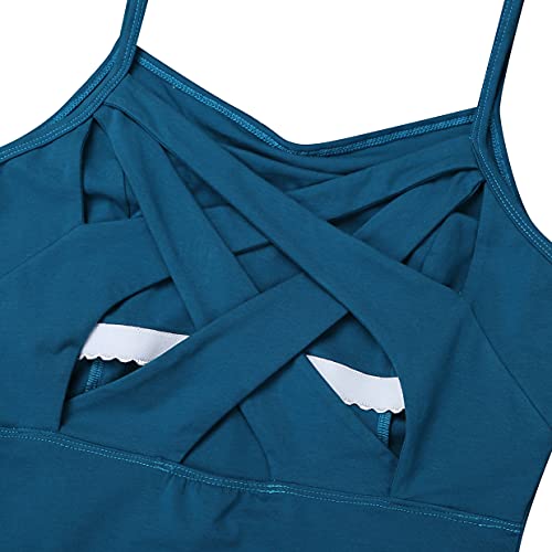 Hansber Women's Criss Cross Back Sleeveless Leotard Spaghetti Straps Ballet Dance Gymnastics Bodysuit Dancewear Blue-green Medium