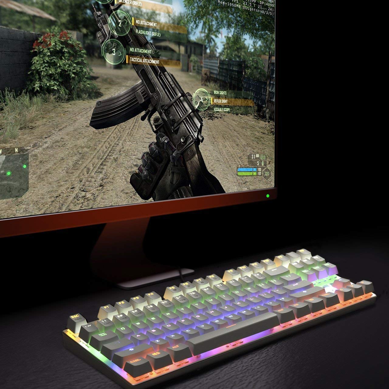 HiveNets 87 Keys Mechanical Gaming Keyboard US Layout Blue Switches Anti Ghosting with LED Breathing Backlit (White)