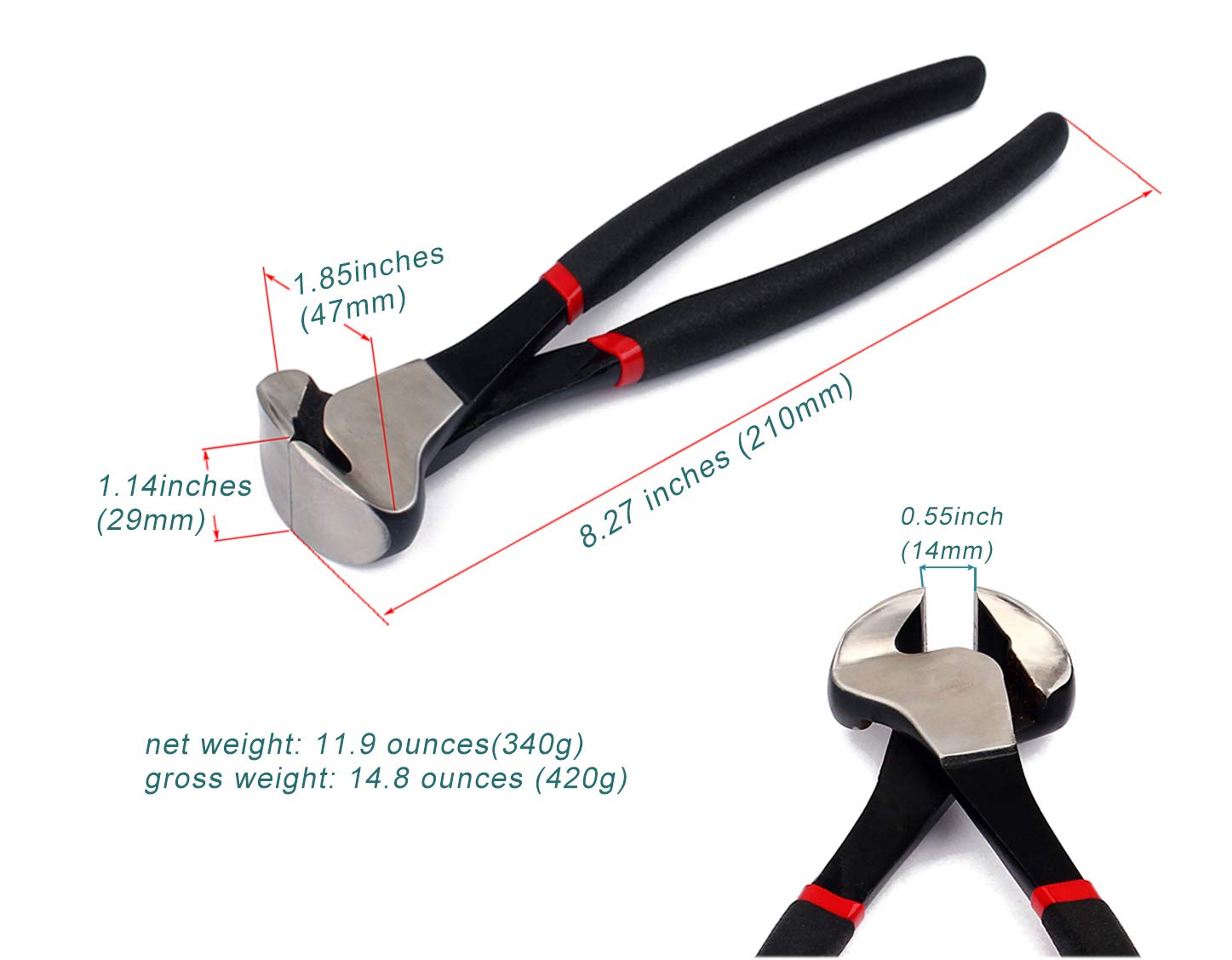 Guitar Fretwire and Bridge Pins Puller, 8-Inch End Cutting Plier for Fret Wire Work, Specially Hardened Stainless Steel Jaws, Cuts Wire and String Neatly, Luthier Repair Tool, Black