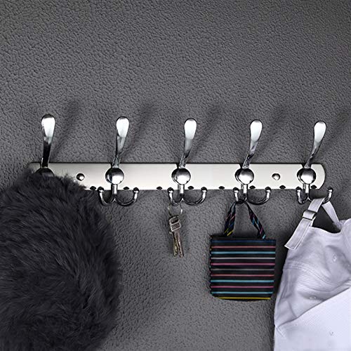 Hanger 2PCS 15 Hooks Stainless Steel Wall Mounted Hangers Rack Door Holder Rack Durable Robe Hat Clothes Hooks Kitchen Accessories, Hat Clothes Hooksa (Color : Silver)