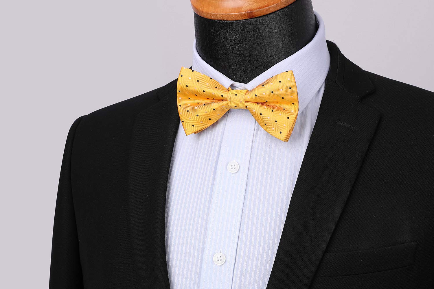 HISDERN Bow Tie for Men Yellow Bowties Polka Dot Pre-Tied Bowtie and Pocket Square Bow Ties Set Formal Tuxedo Handkerchief Bowties for Wedding Party
